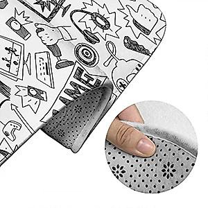 WONDERTIFY Kids Video Game Bathroom Antiskid Pad Computer Device Controller Button Handheld 3 Pieces Bathroom Rugs Set, Bath Mat+Contour+Toilet Lid Cover Black White