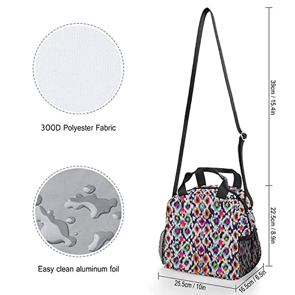 Tribal Aztec Geometric Art Lunch Bag, Lunch Box Portable Insulated Lunch Tote Bag, Thermal Cooler Bag for Women Work Outdoor