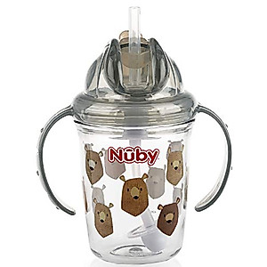 Nuby Tritan No Spill Flip N' Sip Twin Handle Printed Cup with 360 Weighted Straw