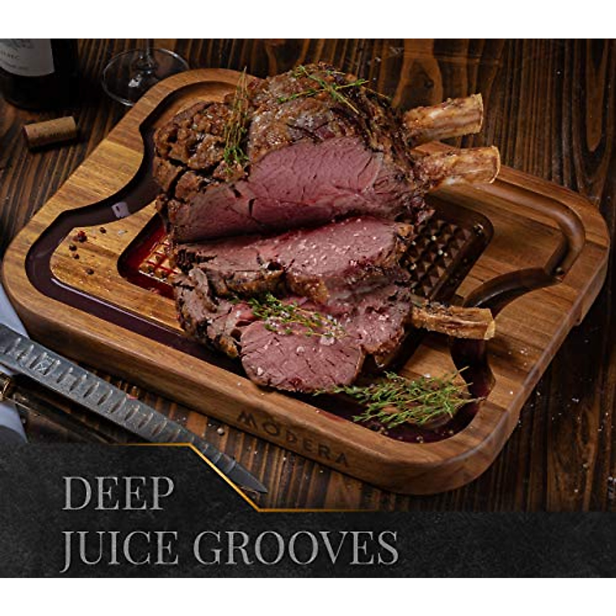 Large Acacia Wood Cutting Board, Premium Butcher Block for Carving Meat w/Deep Juice Grooves, Non Slip Spikes Reversible Design for Slicing Chopping & Serving Fathers Day Holiday Gift | 12x16x1.5"