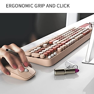 FOPETT Keyboard and Mouse Sets Wireless,Reliable 2.4 GHz Connectivity for PC,Laptop,Smart TV and More (Milk Tea Color)