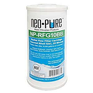 Neo-Pure NP-RFG10BB 10" BB Radial Flow GAC Carbon Filter 25 micron Compatible for for GE FXHTC, GXWH40L, GXWH35F, GNWH38S, Culligan RFC-BBSA, WRC25HD, PP10BB-CC, Pentek RFC-BB - Single