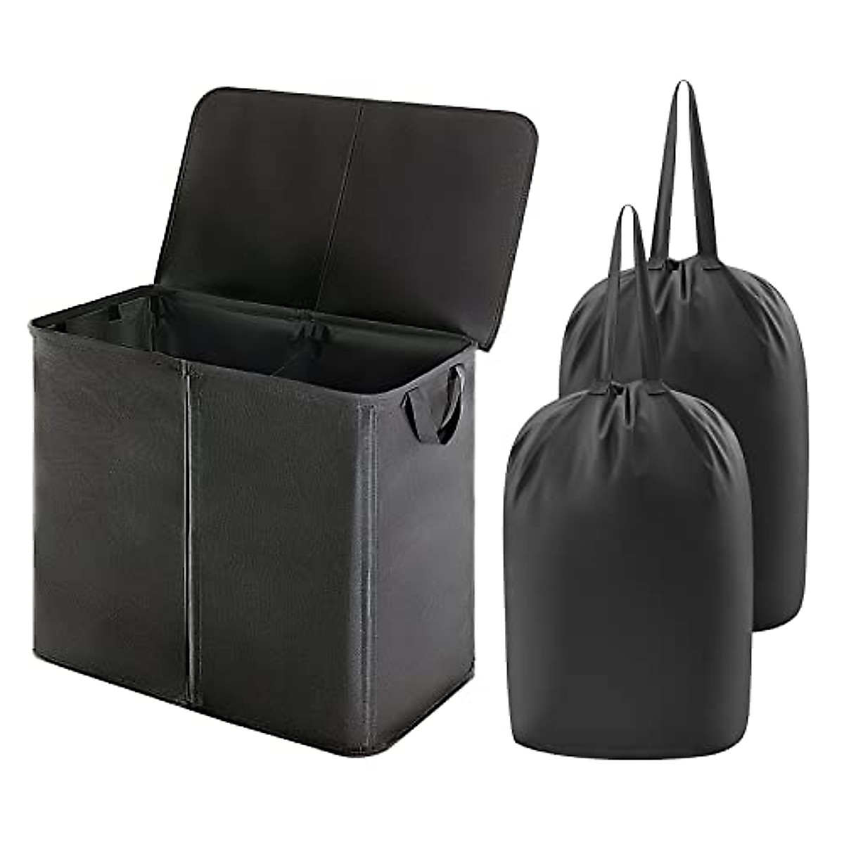 Lifewit 105L Double Laundry Hamper with Lid and Removable Laundry Bags, Divided Laundry Basket with Handles, Large Separated Clothes Basket for Bedroom, Bathroom, College Dorm, Laundry Sorting, Black