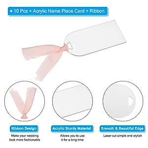 PATIKIL Place Cards for Table Setting 3.5" x 1.8", 10 Pcs Acrylic Name Cards with Ribbon for Wedding Banquets Events Table Setting Reserved Signs Party Supplies, Style B Frosted
