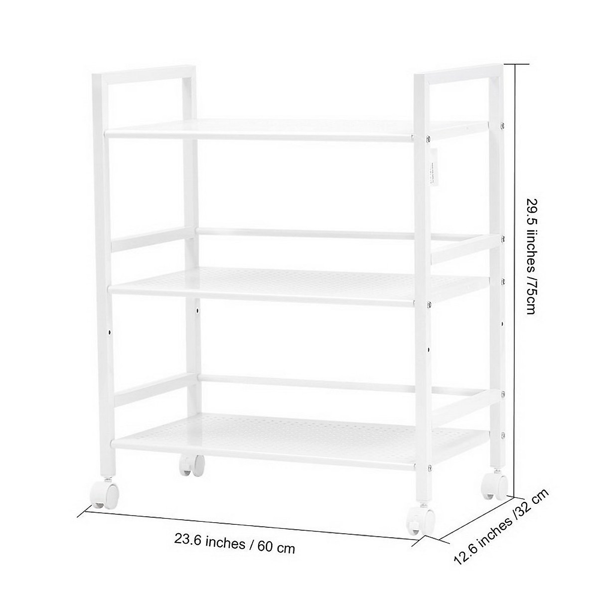 3-Tier Metal Storage Rack with Wheels - Heavy Duty Shelving Unit with Hooks - Microwave Stand Kitchen Rolling Cart - Garage Storage Rack - Multipurpose Utility Cart for Home Office Use - Ivory White