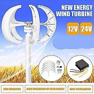 High Efficiency 3000W 12V/24V/48V Vertical Wind Turbine Generator Home Windmill Yacht Farm Lantern Wind Power Turbine Generator (White),24v