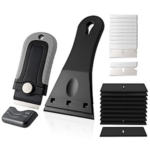 Gomake Plastic Razor Blade Scraper Kit Locking Razor Blade Scraper with Safety Cap, Glass Cooktop Scraper with Blades for Glass Clean, Paint and Old Label,Decal Sticker Remover, Stove Top Scraper Tool