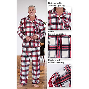 PajamaGram Pajamas for Men Fleece - Plaid Mens Christmas Pajamas, Red, L
