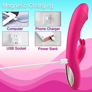 G-spot Rabbit Vibrator Clitoral Stimulator - Realistic Dildo Vaginal Anal Massager with 5 Vagina Tapping Features & 10 Vibration Modes, Waterproof Rechargeable Adult Sex Toys for Women(Red)