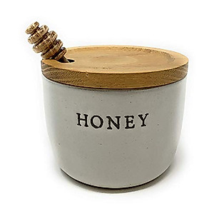 Stoneware Honey Pot with Acacia Wood Dipper and Lid by Hearth and Hand with Magnolia (Premium edition)
