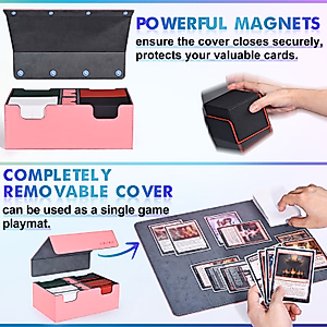 UAONO Card Deck Box with 4 PCS MTG Deck Box for Trading Cards, PU Leather Card Storage Box Holds 900+ Sleeved Cards, Large Card Deck Case Compatible with Commander Yugioh PTCG Cards (Pink Set)