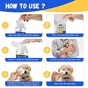 Ninibabie Tear Stain Cleaner for Dogs and Cats,Gently Remove Tear Stain,Eye Debris,Mucus Secretions with 200Pcs Eye Dry Wipes,Eye Cleaner Dry Pads,Not Easily Evaporated