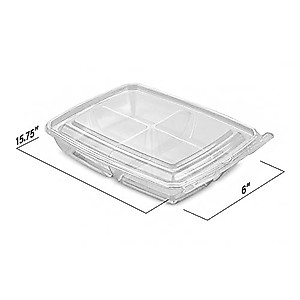 MT Products Plastic 4 Compartment Snack Containers 6" x 7" - Meal Prep Container - Disposable Divided Bento Box for Fruit and Vegetables (Pack of 15) - Made in the USA