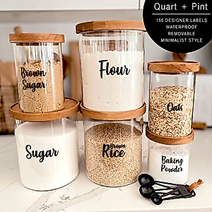 QUART + PINT 155 Kitchen Pantry Labels for Containers. Preprinted Clear Script Stickers with Black Text. Waterproof Vinyl Sticker Set. Organization labels for Jars Canisters & Home Storage Bins System