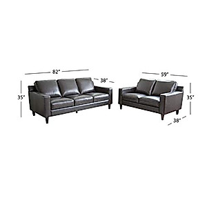 Abbyson Living Milton Leather Sofa & Loveseat - Modern Design, Top Grain Leather, Espresso Wood Accents, 2 Piece Set, Gray