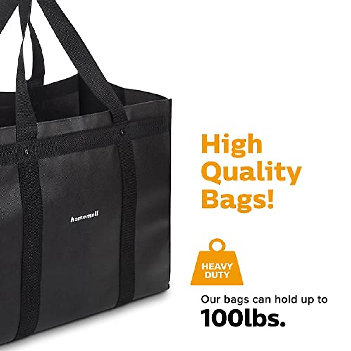 Homemell Reusable Grocery Bags Heavy Duty Foldable Shopping Bags - Extra Strength Large Size Black Collapsible Tote (10 Pack Value Bundle)