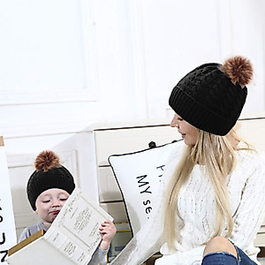 2PCS Parent-Child Hat Warmer, Mother & Baby Daughter/Son Winter Warm Knit Hat Family Crochet Beanie Ski Cap Black