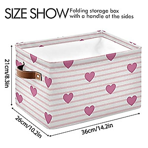 Kigai Romantic Pink Hearts Square Storage Basket, Portable Leather Storage Basket for Office, Furniture, 14.2 L x 10.2 W x 8.3 H In (1 Set).