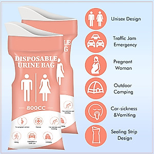 DIBBATU Disposable Urinal Bag,12 PCS 800ML Emergency Urine Bag, Unisex Urinal Bag, Portable Camping Pee Bag, Travel Urine Bags Vomit Bag for Traffic Jams, Camping, Hiking, Pregnant, Patient, Kid