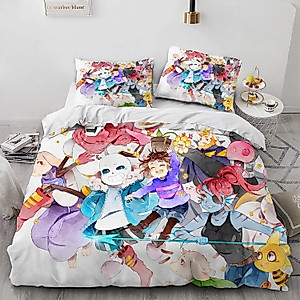 AKARDO Under Legend Tales Game Sans Frisk Duvet Covers, Soft Microfiber Washed Duvet Cover Set 3 Pieces with Zipper Closure,Beding Set (05,Queen (90"x90"))