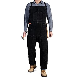 Leather Welding Apron Split Leg for Men and Women,Heavy Duty Cowhide Leather Welding Pants-Forging Apron Black