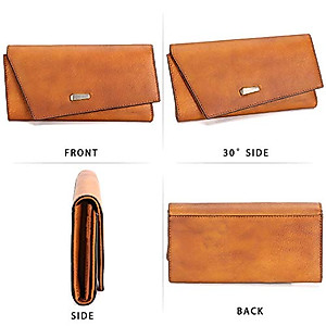 Genuine Leather Wallet RFID Blocking Women Long Purse Vintage Cowhide Handmade Card Holder Organizer (Brown)
