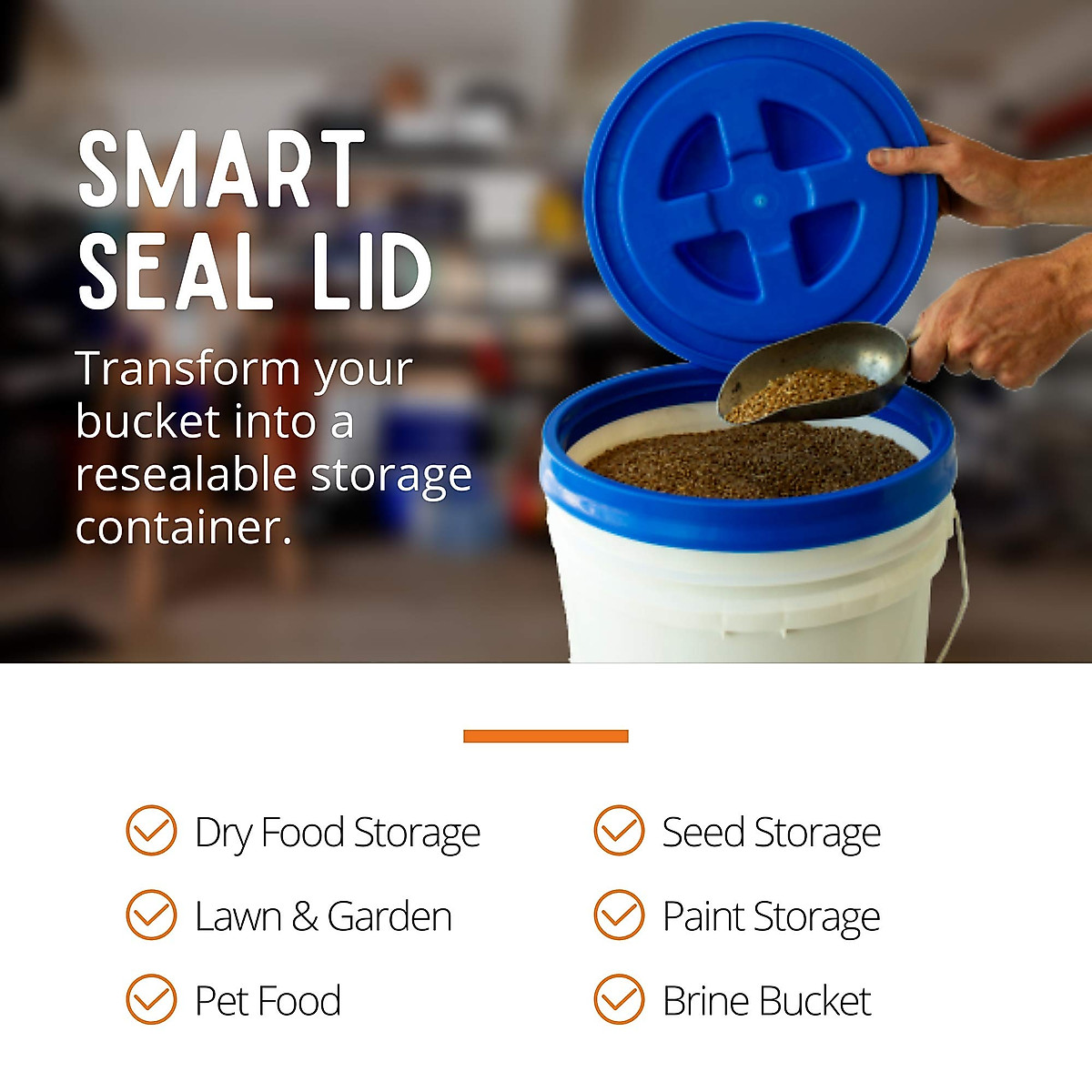 Smart Seal Replacement Lid - 10 Pk, Multi Color - Easy Screw On Container Lid for 3.5,5,6 & 7 Gallon Buckets - Food Grade, Industrial, Storage, Wood Pellets, Cat & Dog Food, More