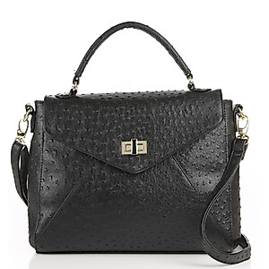 Noble Mount Ostrich Finish Envelope Satchel/Handbag - Black