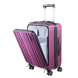 TydeCkare Carry on Luggage 21 Inch with Front Pocket, ABS+PC Hardshell Suitcase with Dual Control TSA Lock, YKK Zipper, 4 Spinner Silent Wheels, Rose Red