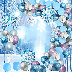 Finypa Snowflake Balloon Garland Arch kit 90pcs Snowflake Balloons for Winter Wonderland, Holiday, Christmas, Baby Shower, Snow Princess Birthday Party Decorations Garland Balloon with Purple White