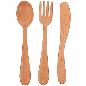 UPKOCH 1 Set Wood Cutlery Wood Flatware Western Food Flatware Toddler Cutlery Bamboo Utensil Steak Fork Spoon Kit Household Cutlery Kit Tableware Student Wooden Portable and Fork