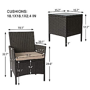 Aoxun Patio Bistro Set 3-Piece Outdoor Rattan Patio Furniture, Outdoor Bistro Set Wicker Patio Furniture with Coffee Table and Thick Cushion,Brown