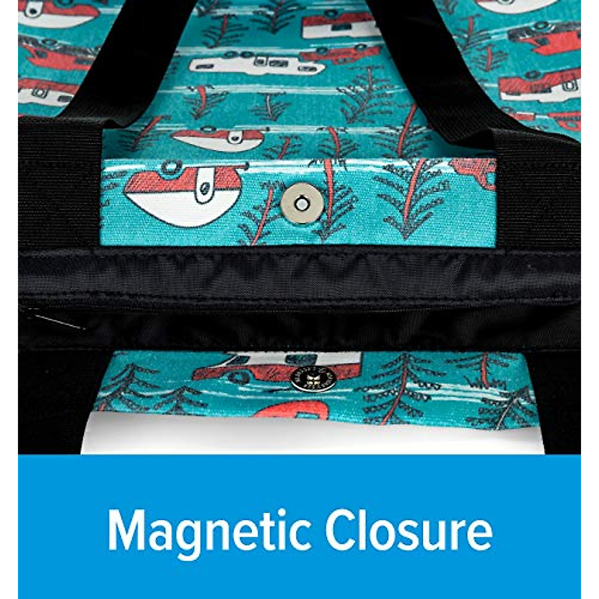 Camco Life Is Better at The Campsite Tote Bag | Features Teal Camper/RV Theme | Fully Lined Interior with Zippered Interior Pocket (53269) White Large