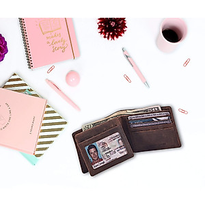 Cochoa Wallet for Men's RFID Blocking Real Leather Bifold Stylish 2 ID Window in Gift Box (CRAZY HORSE, COGNAC)