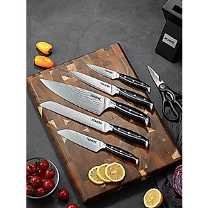 Knife Set, FOHERE 7-Piece Damascus Kitchen Knife Set, 67-Layer Japanese Knife VG10 Damascus Steel, Sharp Kitchen Knife Set with Non-slip ABS Handle, Kitchen Shears