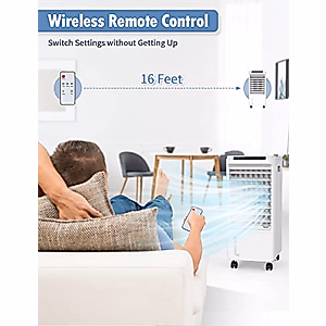 Evaporative Air Cooler, AOLOS Room Air Conditioner Fan, 3 IN 1 Portable Air Cooler w/Remote, 3 Speeds, 1.85-Gal, 7H Timer & 40°Auto Oscillation, Air Conditioner Portable for Room Garage Office