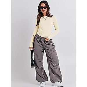 ANRABESS Women Long Sleeve Slim Fit Crop Top Going Out Tight Y2K Tshirt Trendy Basics Tees Streetwear Workout Athletic 2023 Fashion Clothes 1029xingse-S Apricot