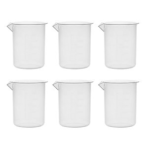EISCO 6PK Plastic Beakers, 250ml - Polypropylene Plastic - Raised Graduations, Tapered Spout - Euro Design