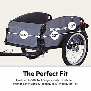 Schwinn Daytripper Cargo Trailer for Bike, 100 lbs. Max Weight Capacity, Collapsible Frame With Quick-Release Wheels, Air-Filled Tires, Red/Grey