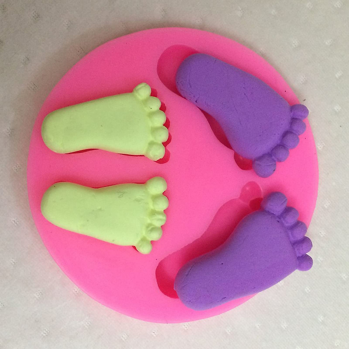 Baby Footprint Silicone Molds for Baby Shower Cake Topper Decoration, 4 Cavities Fondant Mold for DIY Baking Cookie, Chocolate, Cupcake and Polymer Clay