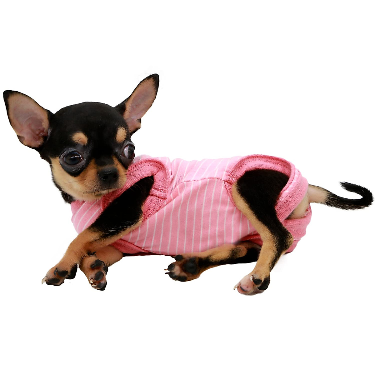 LOPHIPETS Girl Dog Shirts Recovery Suit Pajamas for Small Teacup Dog Chihuahua Yorkie Puppy Cat Clothes-Pink Strips/XS