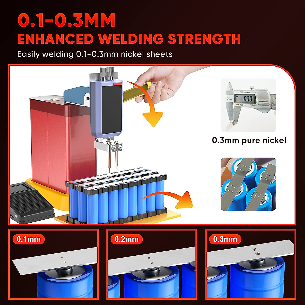 SeeSii 801D Spot Welder, 12KW Capacitor Energy Storage Pulse Battery Spot Welder with 73B Welding Pen, Support 2 Welding Modes Enhanced 0.1-0.3mm Nickel Strip for DIY & Industrial Spot Welding