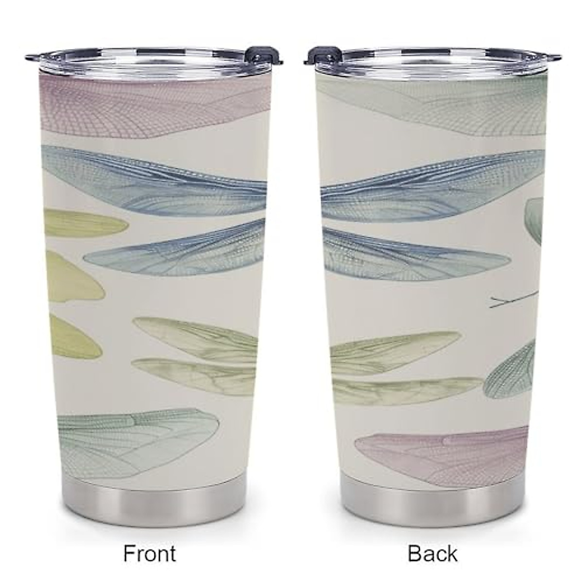 FHENMSA Reusable Plastic Water Cups with Lids,Dragonfly Drawing Print Anti-overflow Cup,sports Travel Coffee Cup
