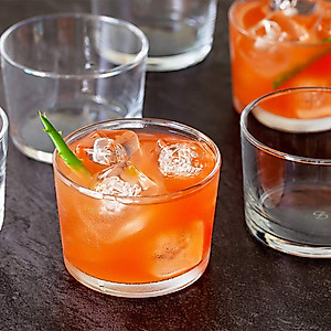 Restaurantware Sumi 7.5 Ounce Rocks Glasses Set of 6 Fine-Blown Lowball Glasses - Tempered Dishwasher-Safe Glassware Clear Glass Whiskey Glasses Serve Cocktails and Liquors For Bars or Homes