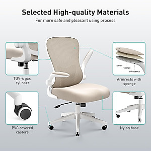 Hbada Office Chair Ergonomic Desk Chair, Office Desk Chairs with PU Silent Wheels, Breathable Mesh Computer Chair with Adjustable Lumbar Support, Flip-up Armrests, Tilt Function, Grey