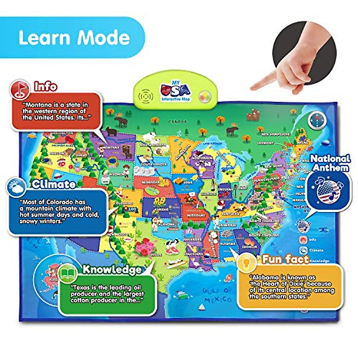 BEST LEARNING i-Poster My USA Interactive Map - Educational Smart Talking US Poster Toy for Kids Boy or Girl Ages 5 to 12 Years | United States Geography Electronic Game Children 5, 6, 7 Gift Present