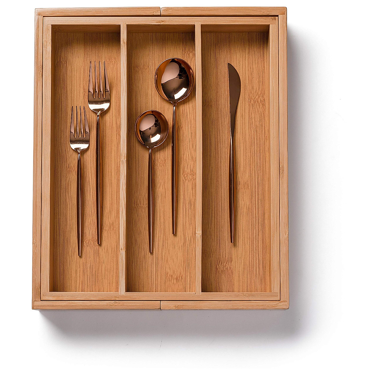 Bellemain Expandable Bamboo Drawer Organizer - Large Kitchen Utensil Holder for Cutlery, Silverware, Flatware Storage - Utensil Organizer for Kitchen Drawers, Desk, Junk Drawer Organizer Tray, 5-Slot