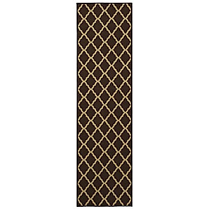 Machine Washable Elegant Trellis Design Non-Slip Rubberback 2x5 Traditional Runner Rug for Hallway, Kitchen, Bedroom, Entryway, 20" x 59", Brown