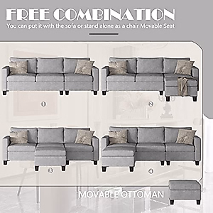 YESHOMY Convertible Sectional Sofa with Comfortable Backrest,L-Shaped Couch with Modern Cotton Fabric for Living Room, Gray