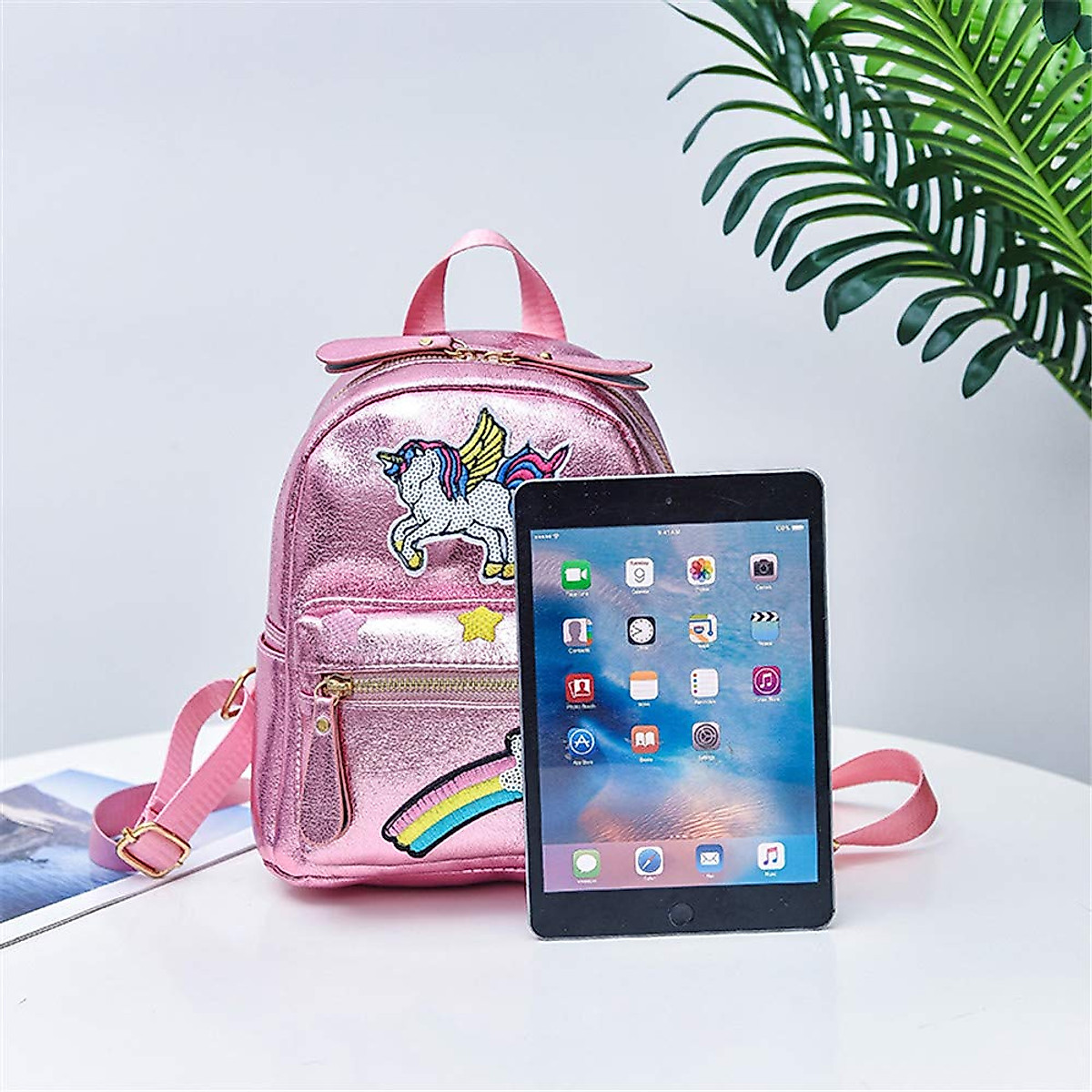 Pink Rainbow Unicorn Backpack, Cute Toddler Backpack Waterproof Mini Travel Bag for Girls Kids